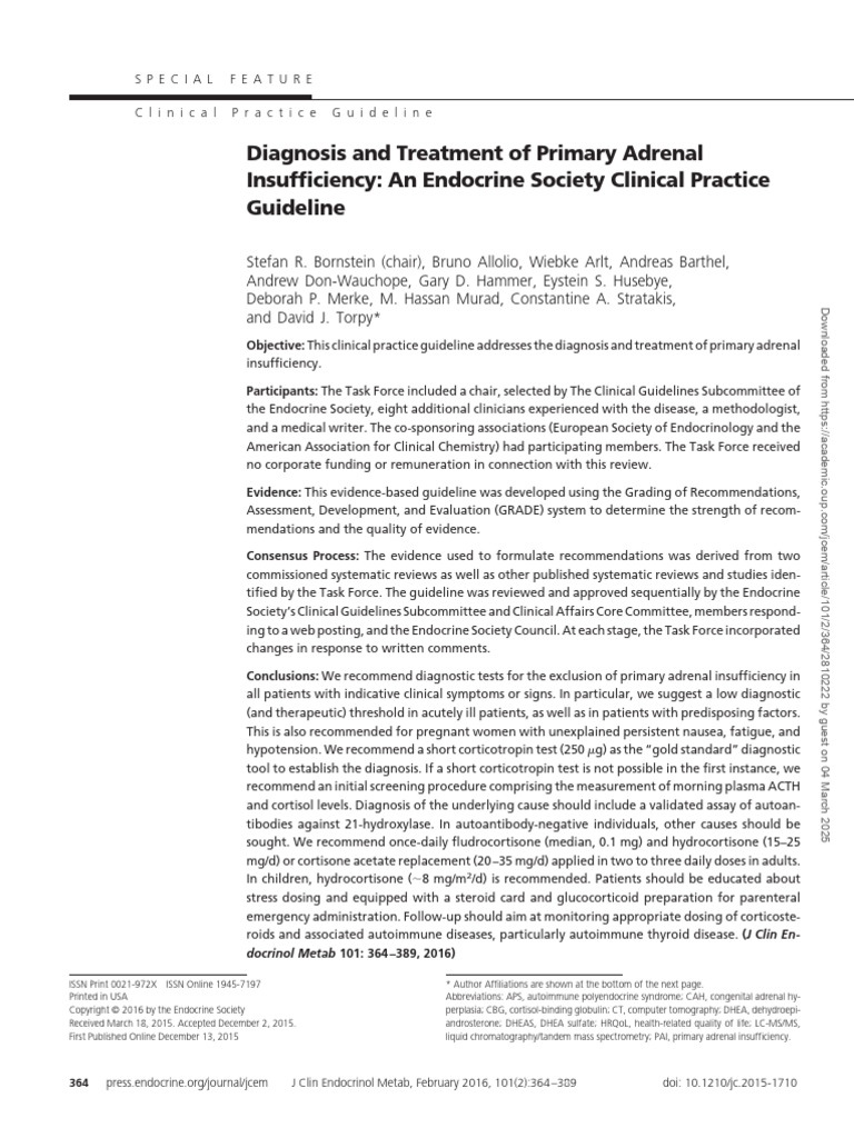 Diagnosis and Treatment of Primary Adrenal Insufficiency - An Endocrine Society Clinical ...