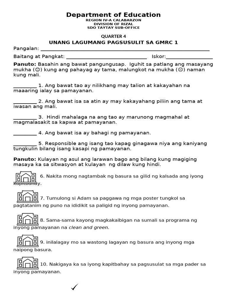 Q4 1st Summative Test In Gmrc 1 Pdf