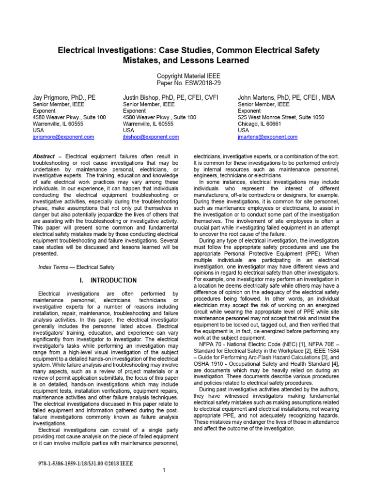 (IEEE) (Acidentes) Electrical Investigations - Case Studies, Common ...
