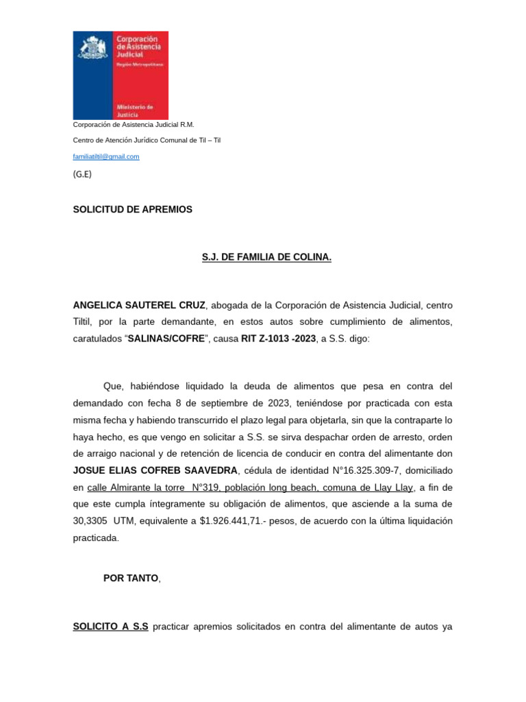 Z-1013-2023 Solicita Apremios | PDF