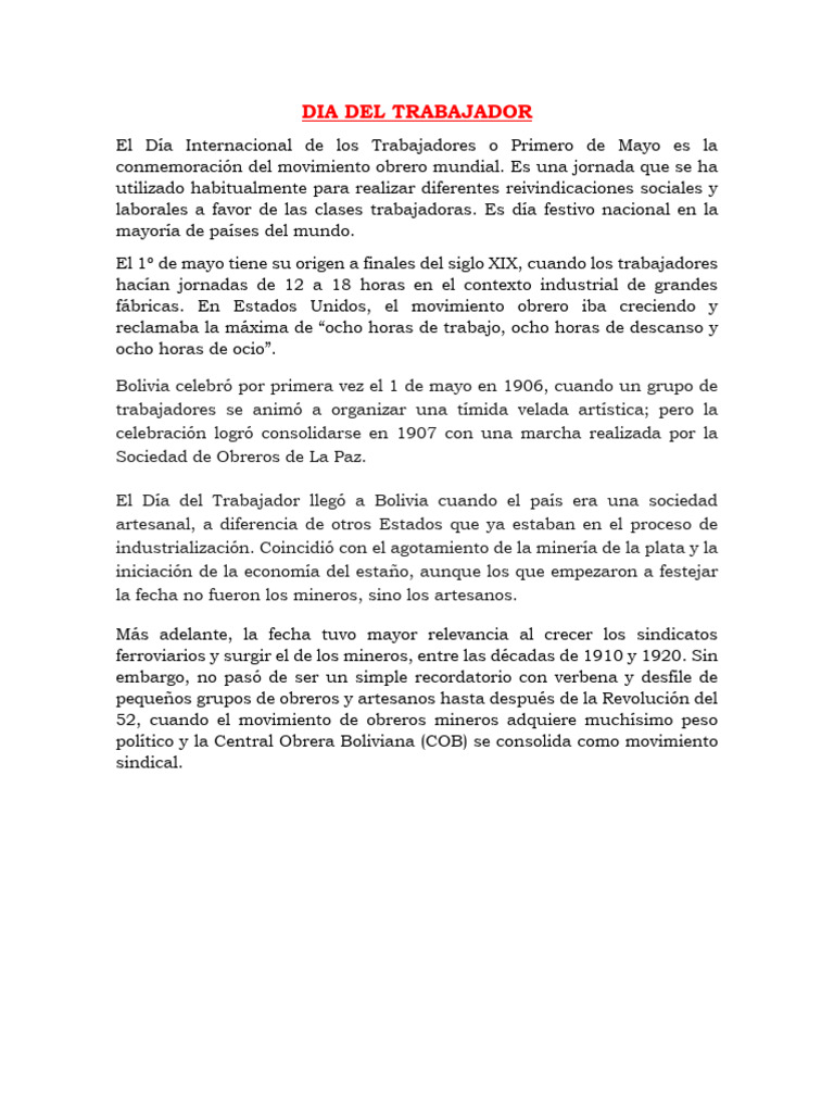Dia Del Trabajador | PDF
