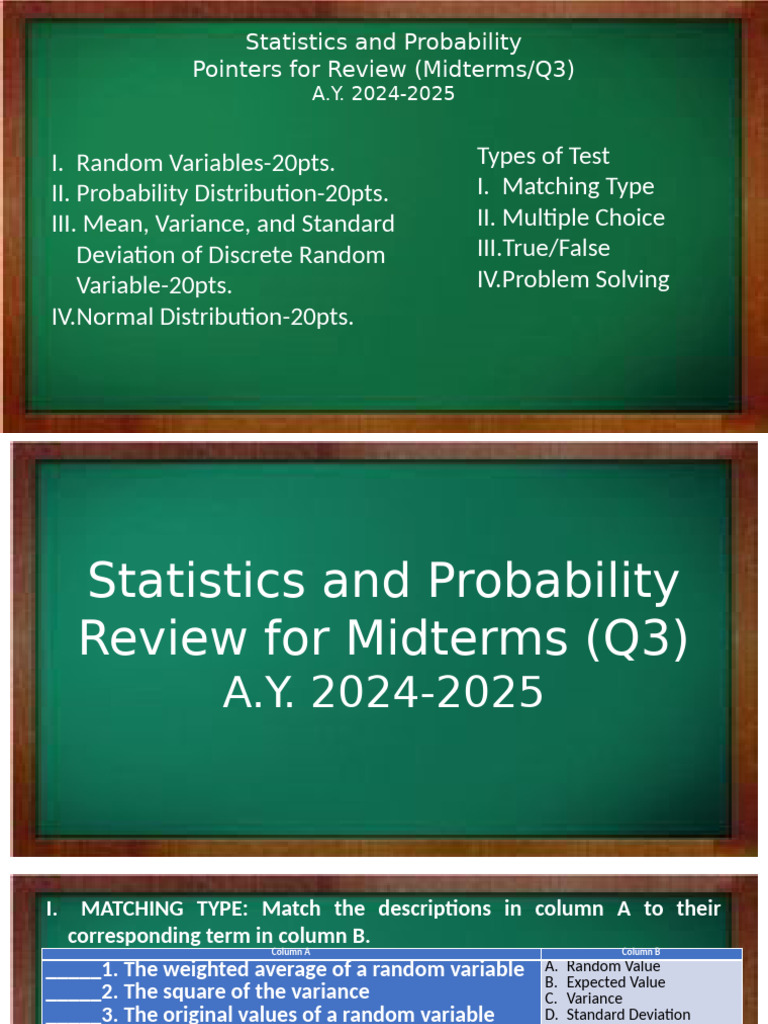 Stat and Probab Midterm 2nd Sem Review Material | PDF | Probability Distribution | Normal ...