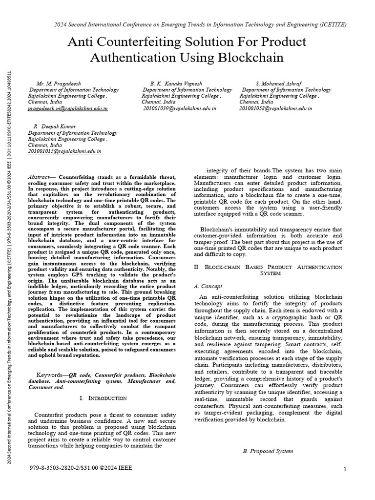 Anti Counterfeiting Solution For Product Authentication Using