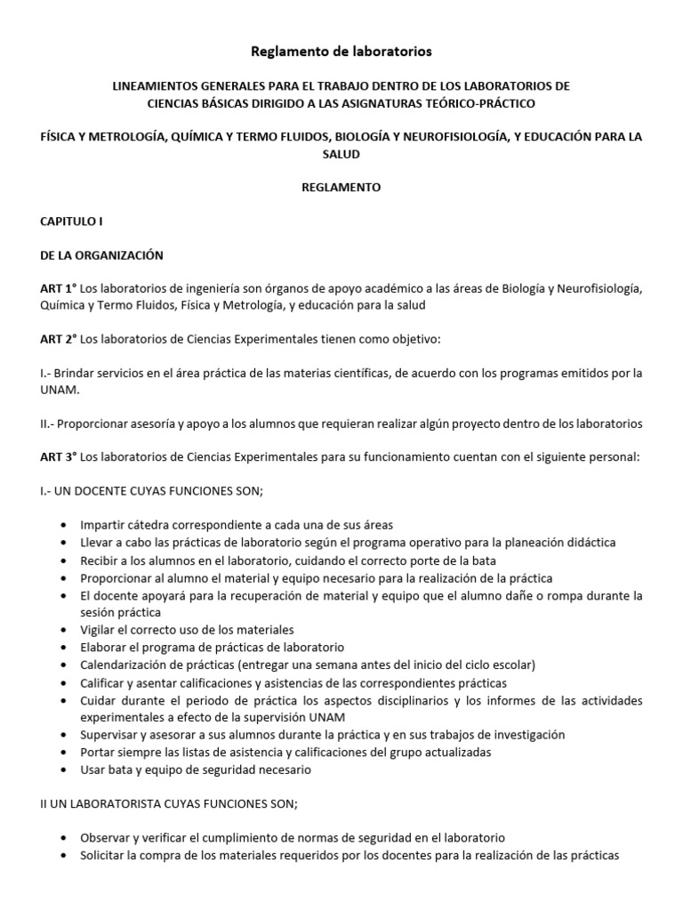 Reglamento de Laboratorios GENERAL | PDF | Laboratorios