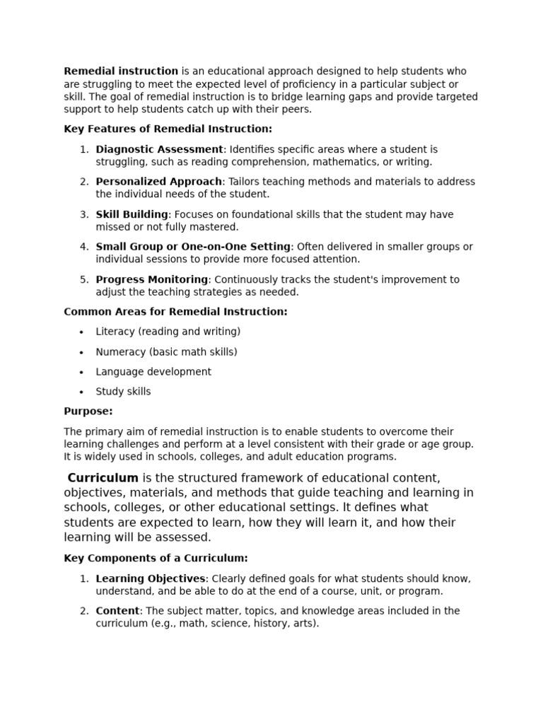 Remedial Instruction Lecture | PDF | Educational Assessment | Learning