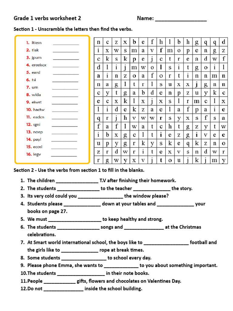 Grade 1 Verbs Worksheet 2 | PDF