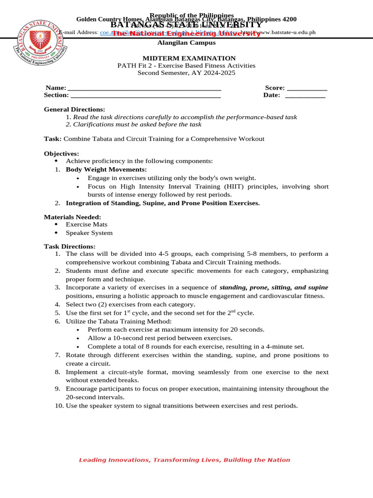 PATHFIT-2-MIDTERM-EXAM (2) Edit 2-26-25 | PDF | High Intensity Interval Training | Physical Fitness