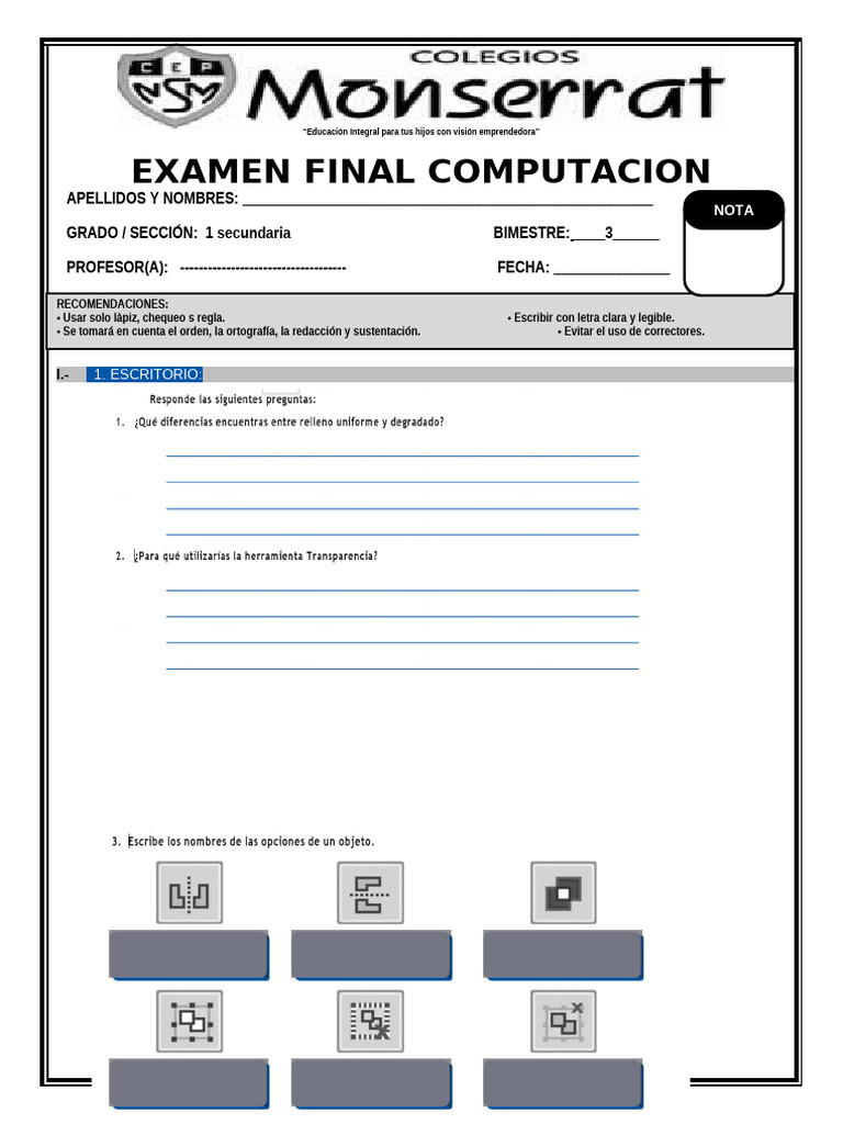 Examen Final de 3 Bimestre Secundaria 1 | PDF