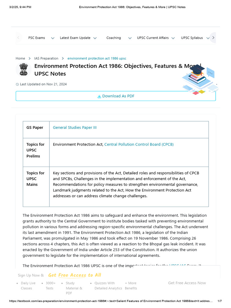 Environment Protection Act 1986 - Objectives, Features & More - UPSC ...