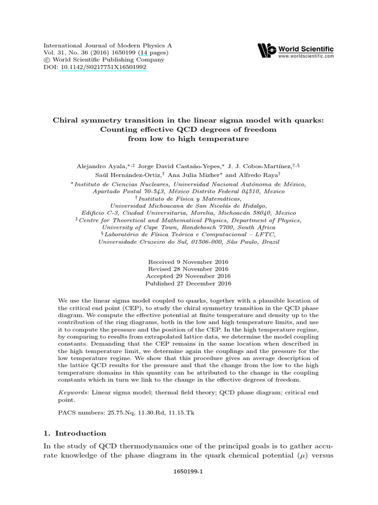 Chiral Symmetry Transition in The Linear Sigma Model With Quarks | PDF ...
