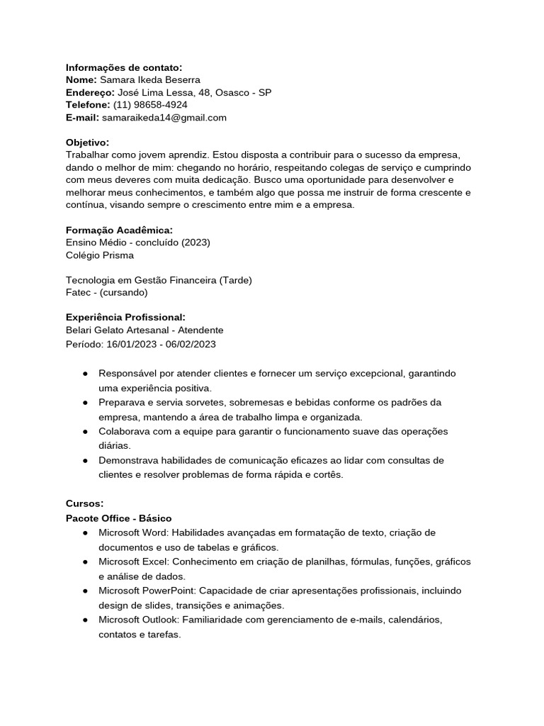 Currículo Samara | PDF