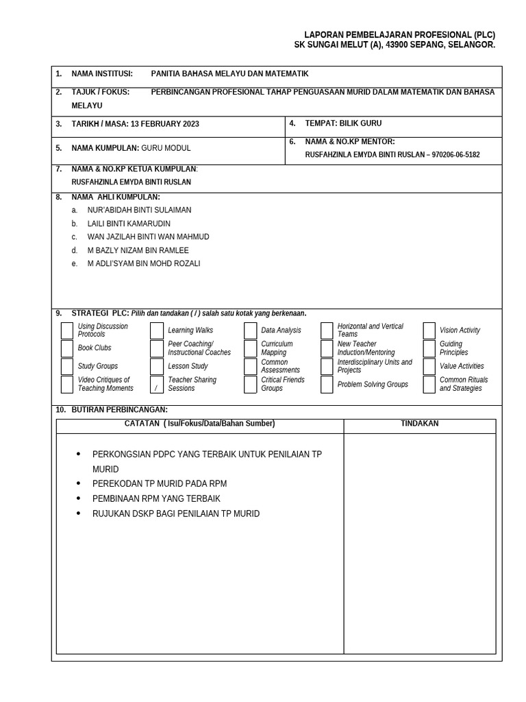 Borang-Laporan-PLC MOLIB | PDF