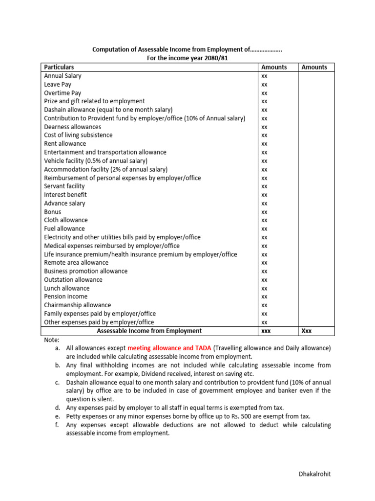 Income From Employment (ROHIT) Taxation | PDF | Cost Of Living | Taxes