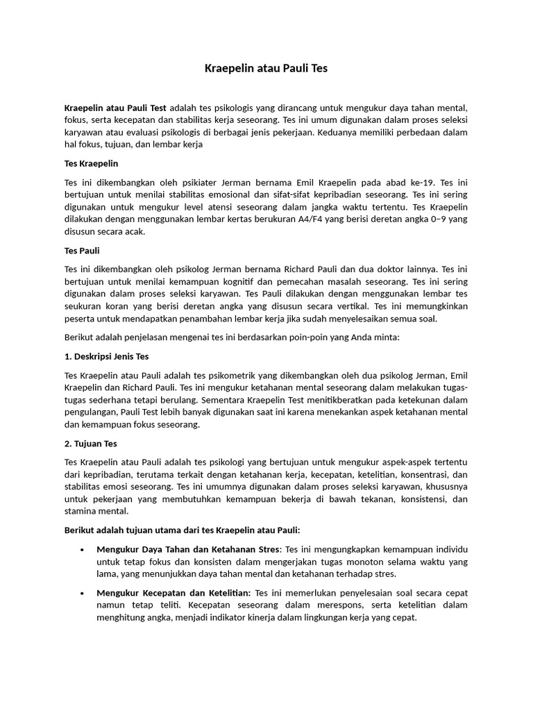 Kraepelin Atau Pauli Tes | PDF