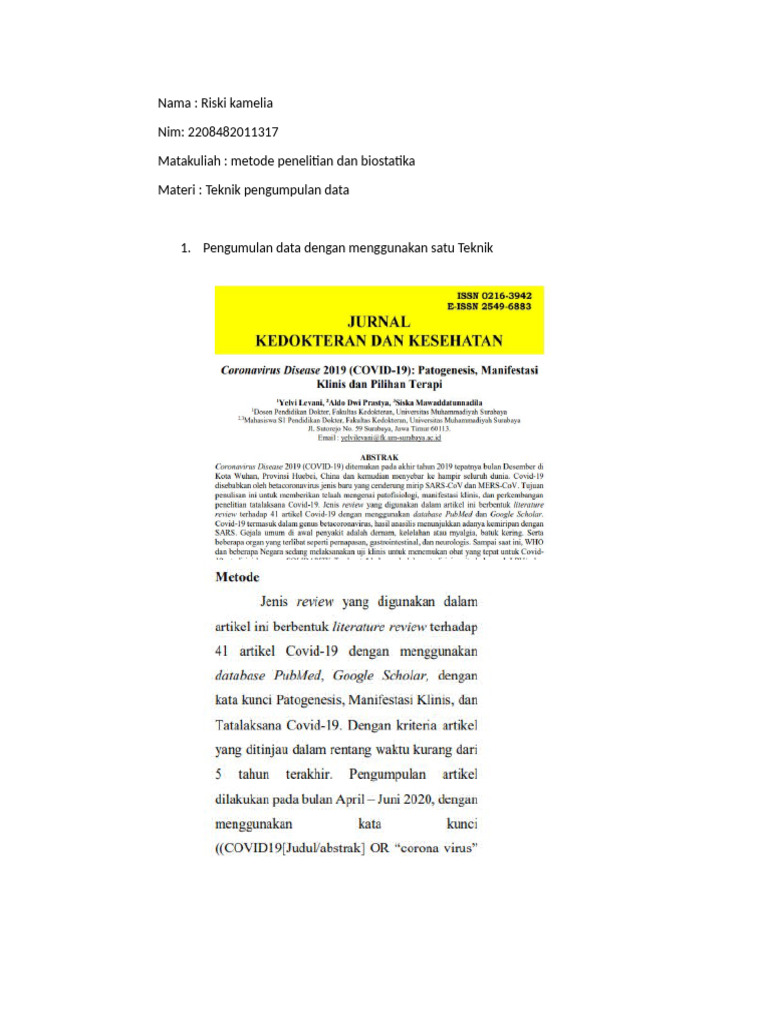 Tugas Metopen (Teknik Pengumpulan Data) | PDF