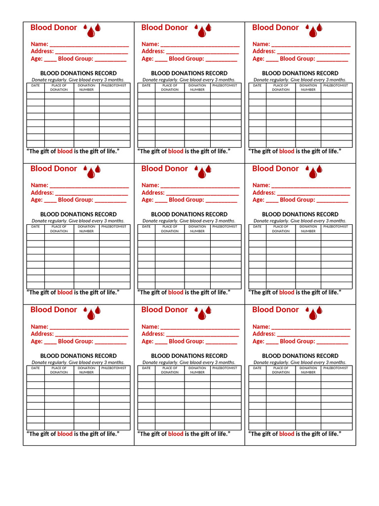 Blood Donation Record Template | PDF | Blood Donation | Donation