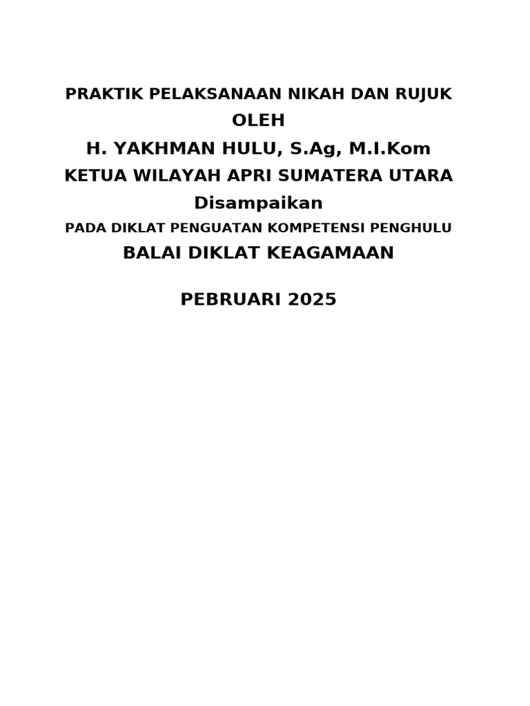 Bahan Ajar Simulasi Pernikahan Dan Rujuk | PDF