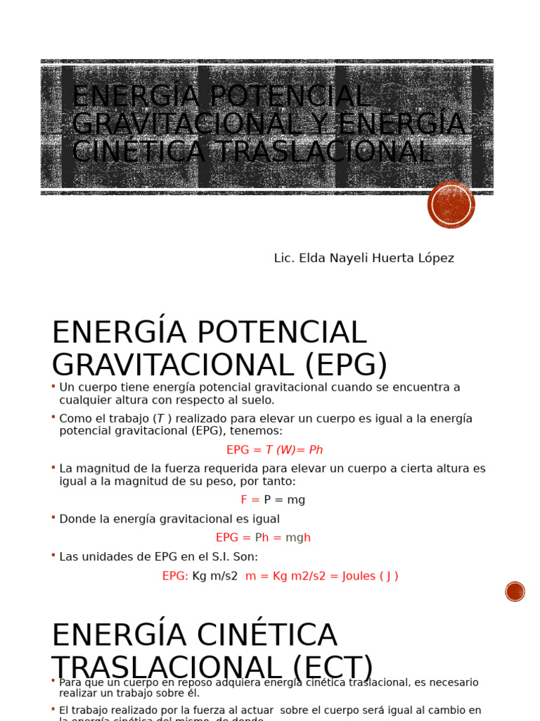Energía Potencial Gravitacional y Energía Cinética Traslacional | PDF