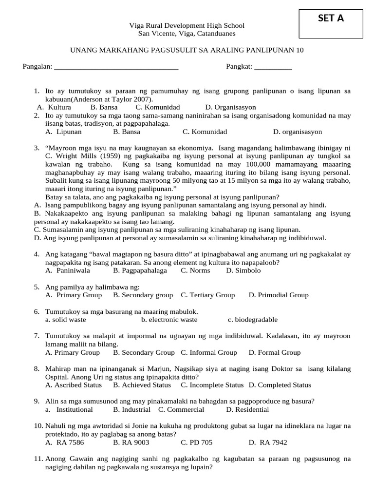 1st Quarter Exam AP10 | PDF