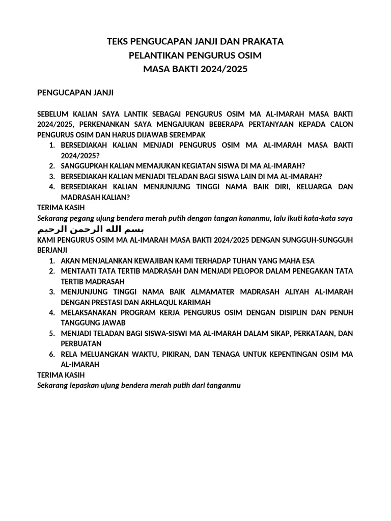 Teks Pengucapan Janji Dan Prakata | PDF