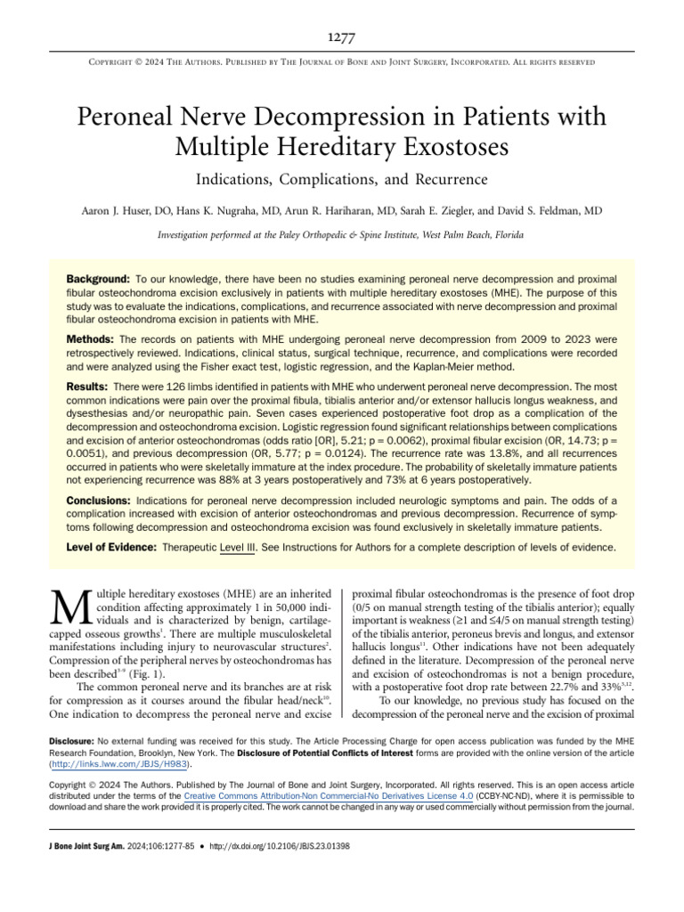Peroneal Nerve Decompression in Patients With Multiple Hereditary ...