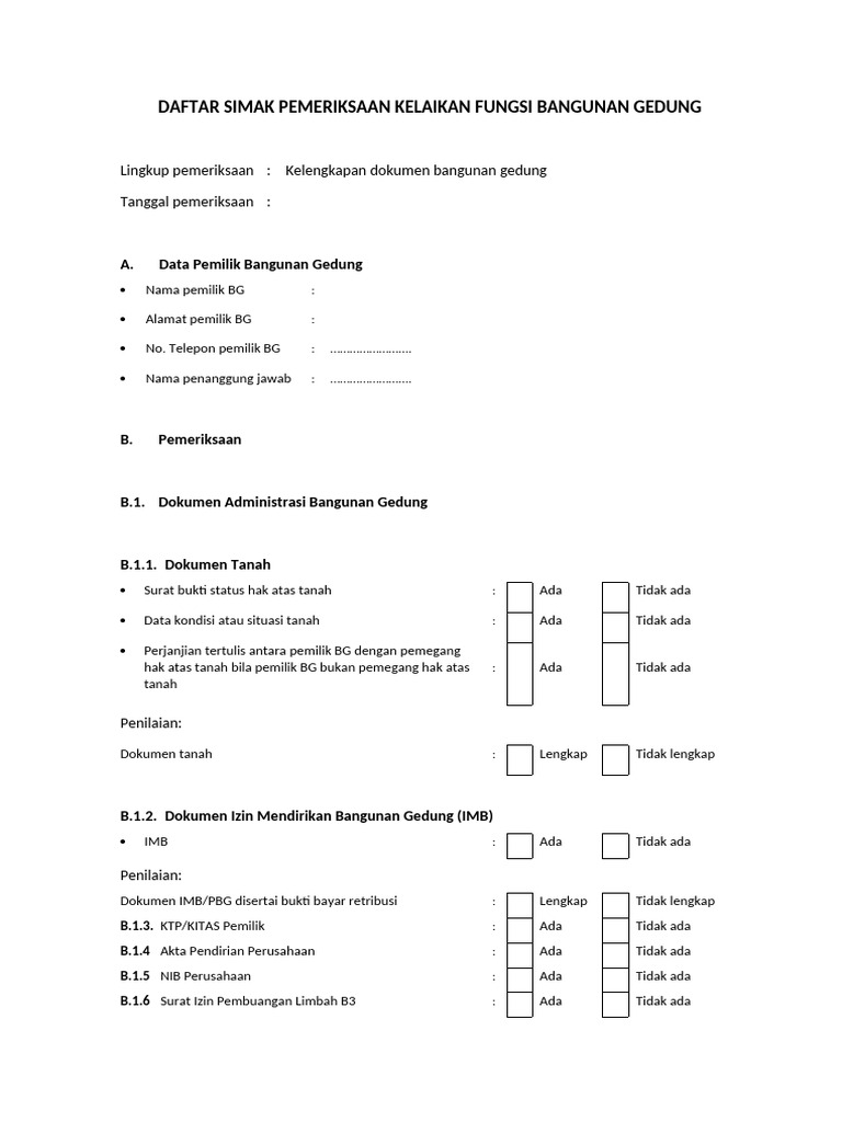 Check List Persyaratan SLF | PDF