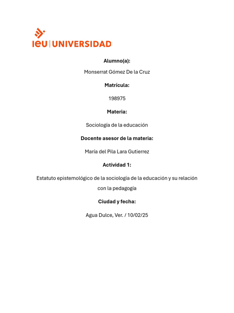 Actividad 1 - Monserrat Gómez de La Cruz | PDF | Pedagogía | Sociología