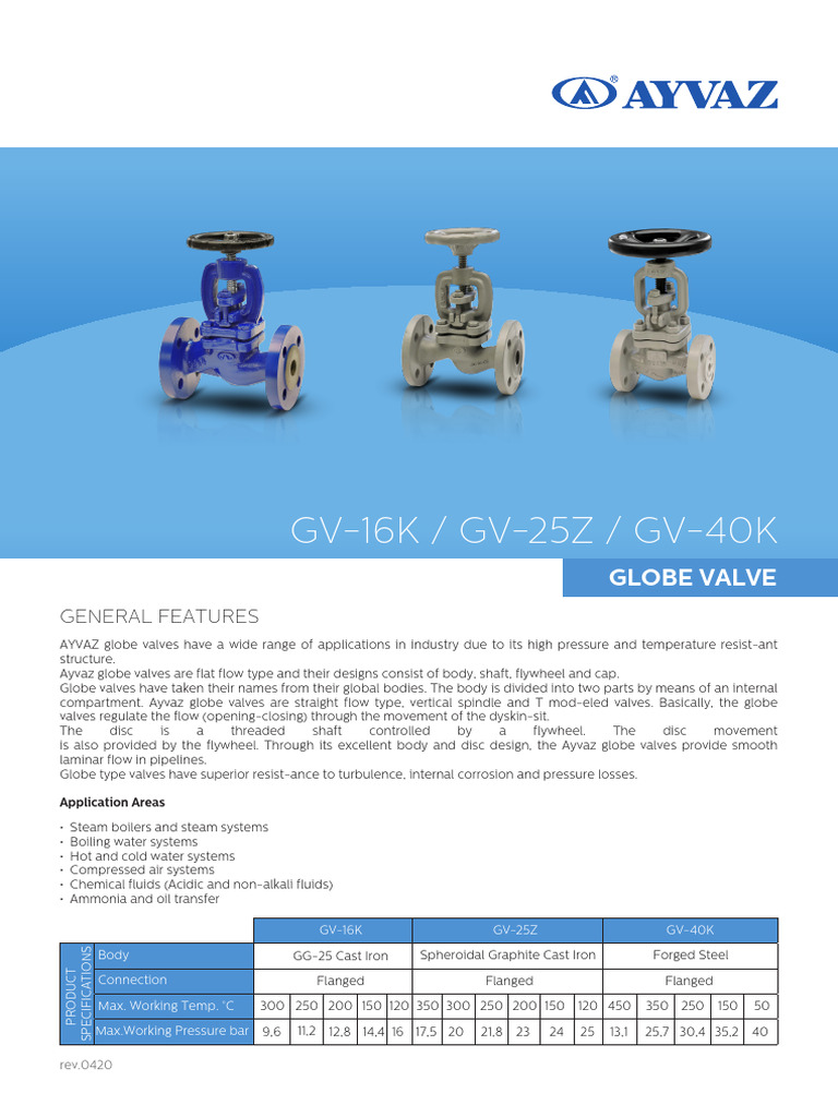 Ayvaz Globe Valves | PDF | Valve | Mechanical Engineering