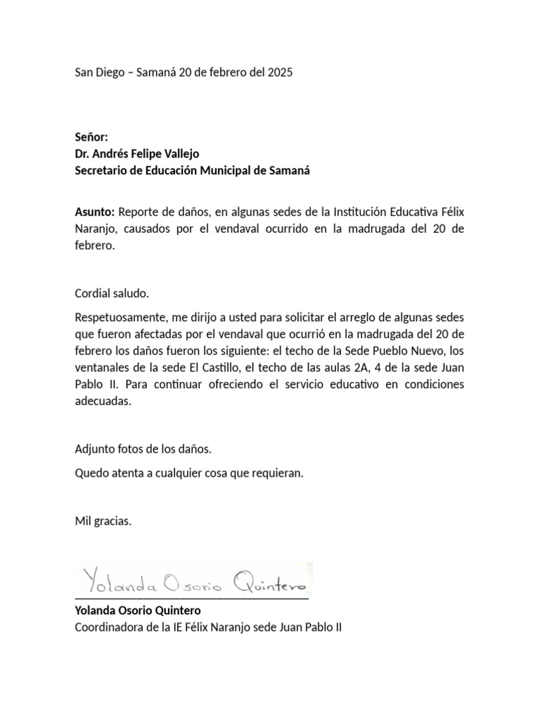 Reporte de daños en IE Félix Naranjo | PDF