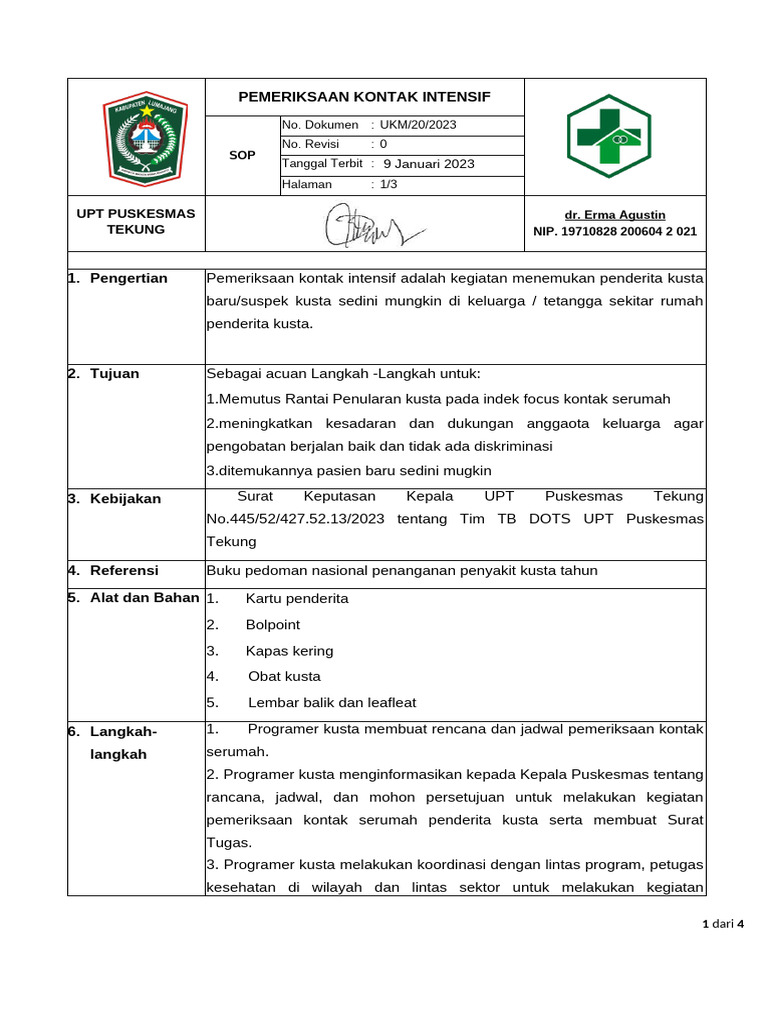 sop pemeriksaan kontak intensif kusta | PDF