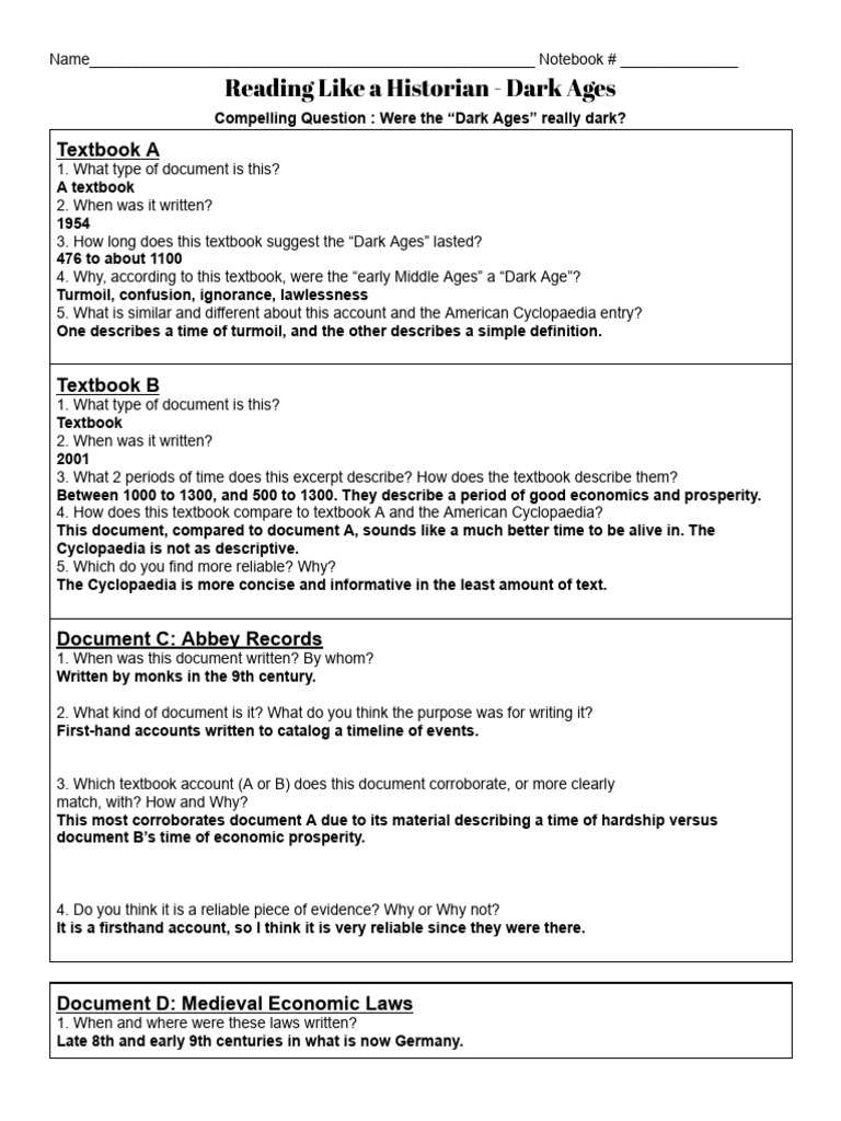 Reading Like A Historian - Dark Ages | PDF | Middle Ages