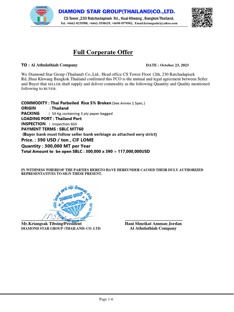 2 FCO Parboiled Rice 5% Broken AL THULATHIAH | PDF | Letter Of Credit | Trade