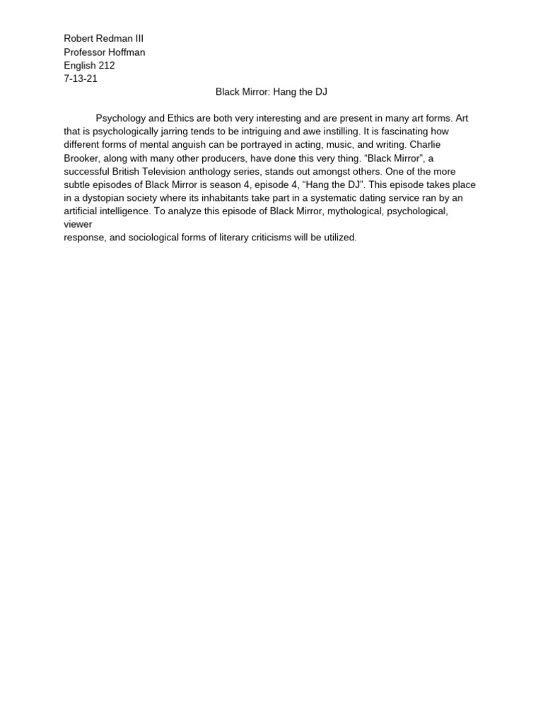 Black Mirror - Hang The DJ Essay | PDF