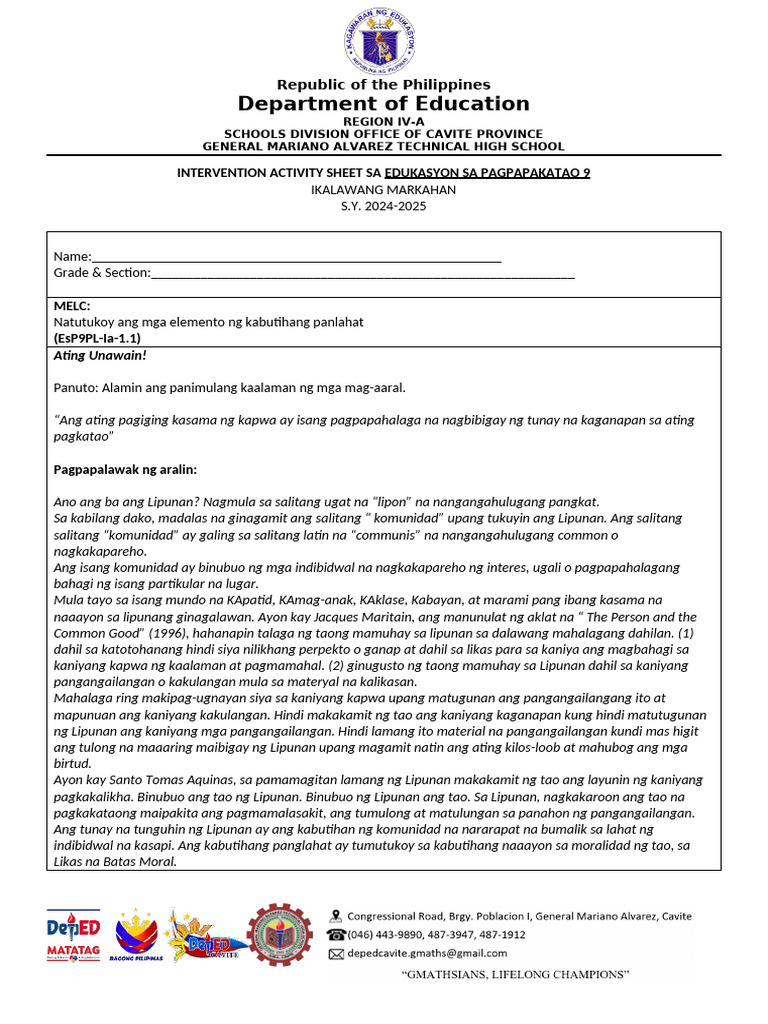 INTERVENTION-ACTIVITY-SHEET-ESP-9-Q2-Mga Batas Na Nakabatay Sa Likas ...