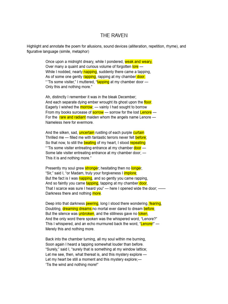 Analyzing "The Raven" Poem Elements | PDF | The Raven