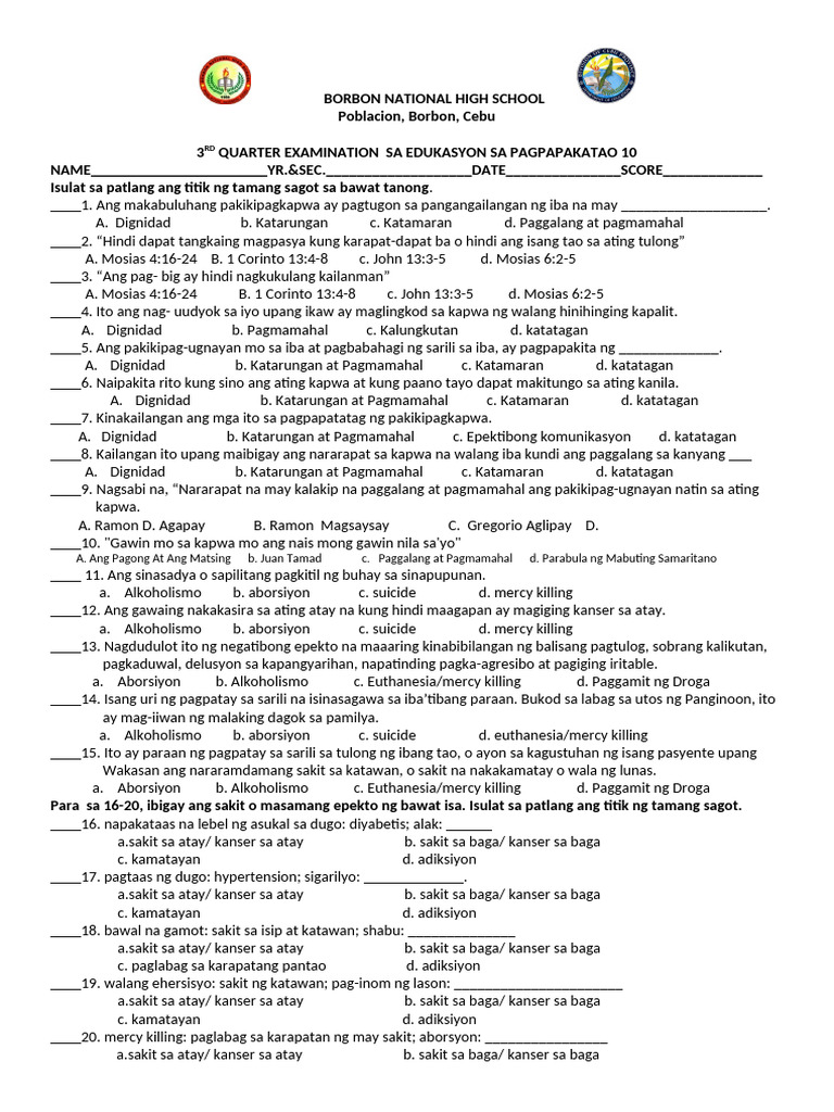 ESP10 Q3 3rd PT-2022-2023 | PDF