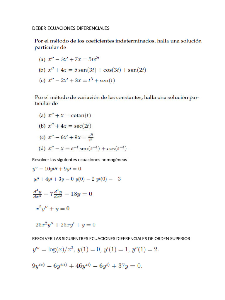 Deber Ecuaciones Diferenciales G4 | PDF