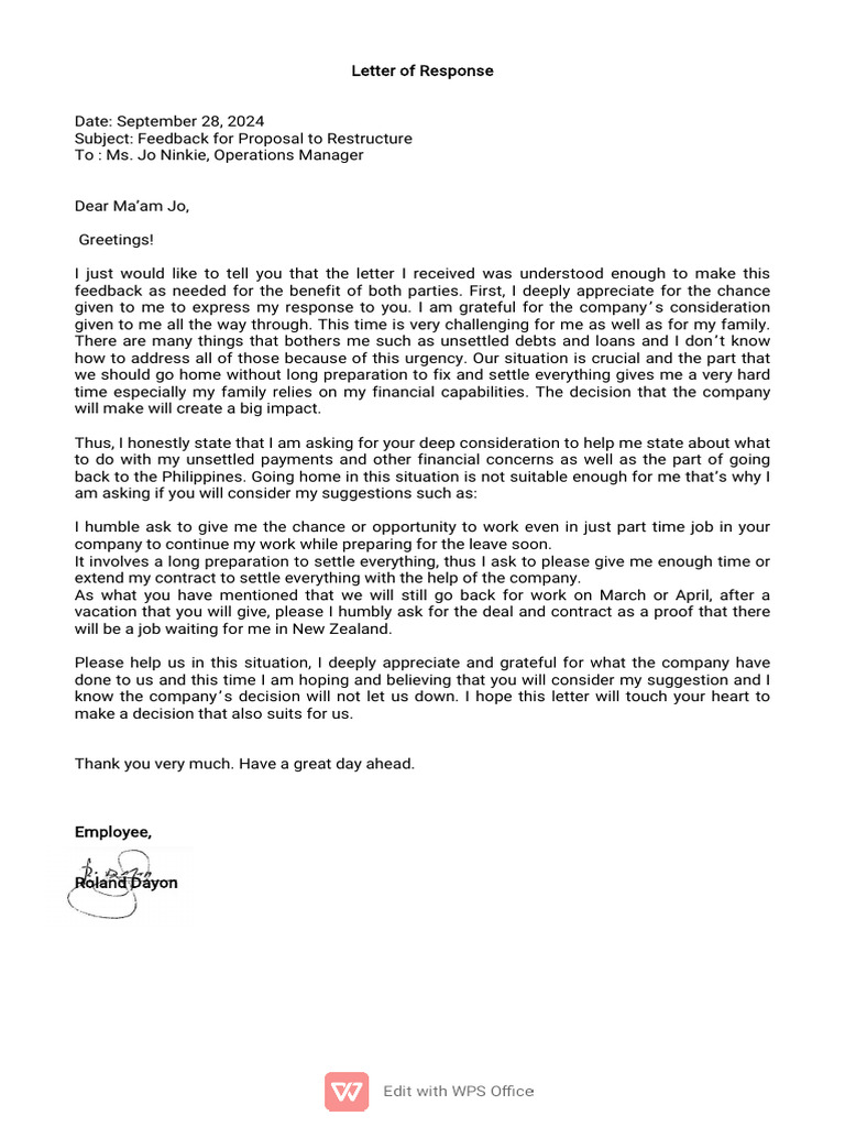 Letter of Response | PDF