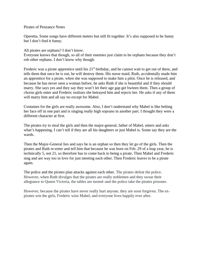 Pirates of Penzance Notes | PDF