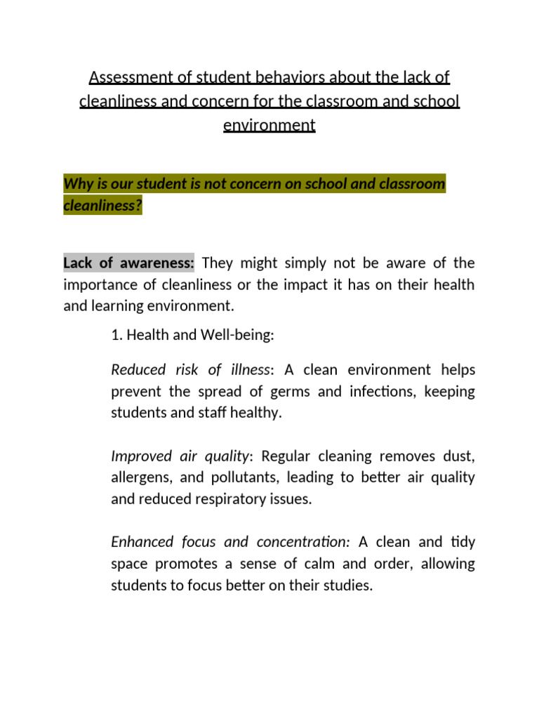 Importance of Classroom Cleanliness | PDF | Motivational | Motivation