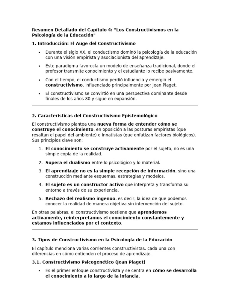 Resumen Detallado Del Capítulo 4 | PDF | Constructivismo (filosofía de la educación) | Aprendizaje