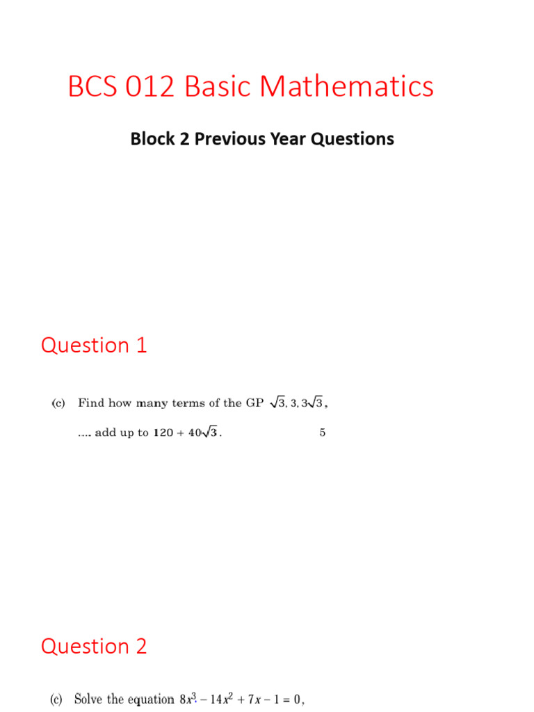 BCS 012 Basic Mathematics Block 2 | PDF