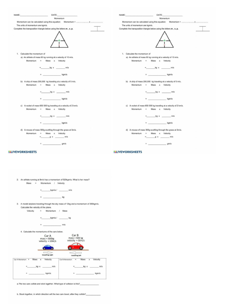 MOMENTUM AND IMPULSE WORKSHEET | PDF