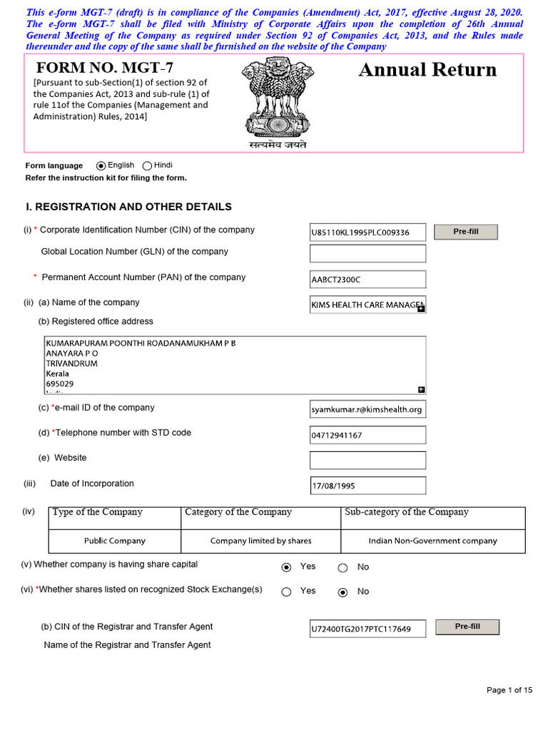 Draft Annual Return 2020-21 | PDF | Securities (Finance) | Debenture