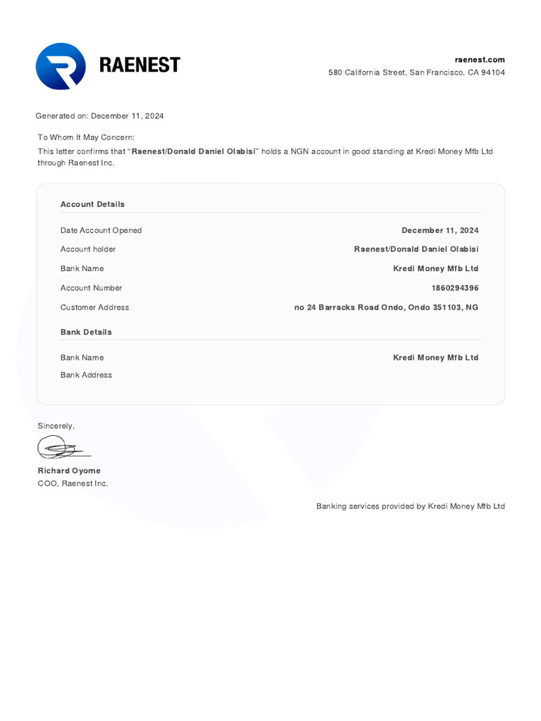 DonaldNGN Proof of Account | PDF