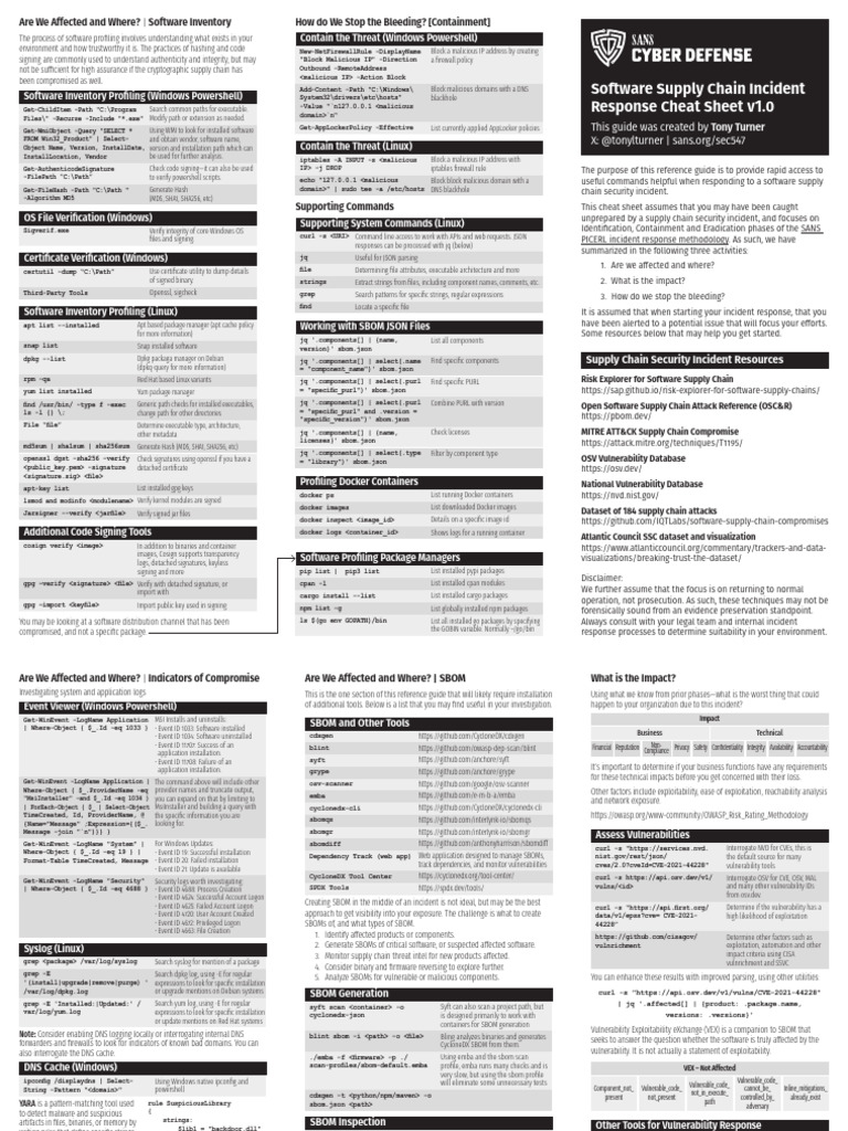 SANS Software Supply Chain Incident Response Cheat Sheet | PDF ...