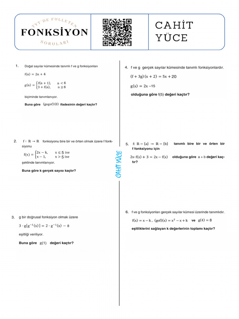 Tyt'de Fulletecek Fonksi̇yon Sorulari | PDF