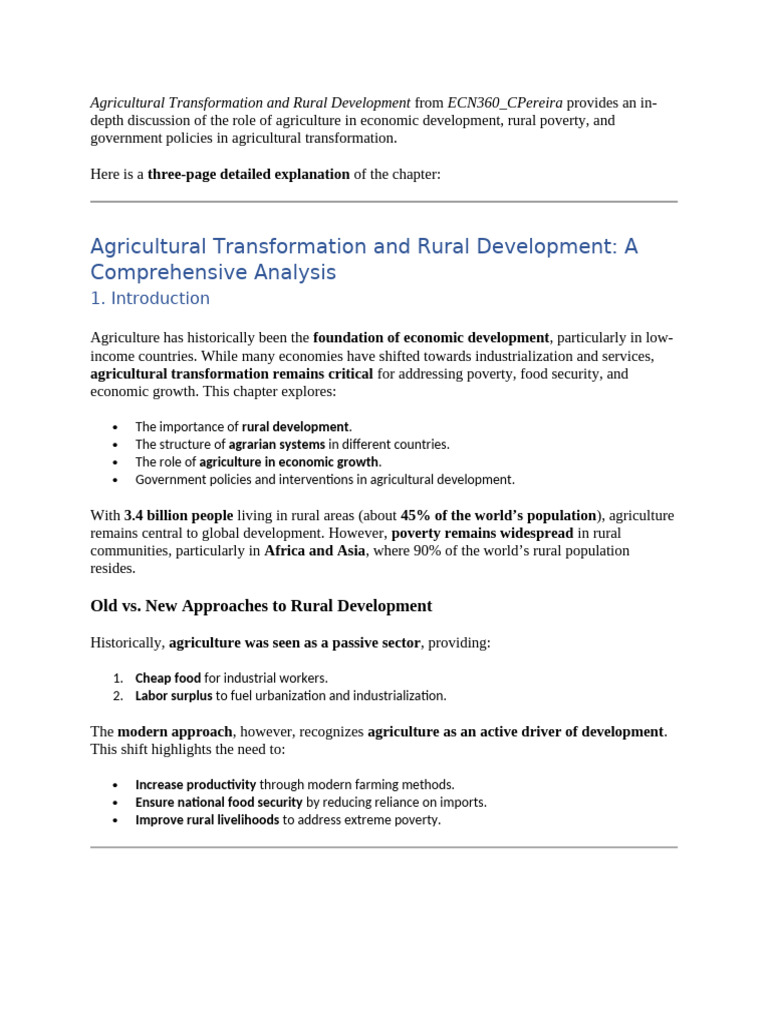 Agricultural Transformation and Rural Development | PDF | Agriculture ...