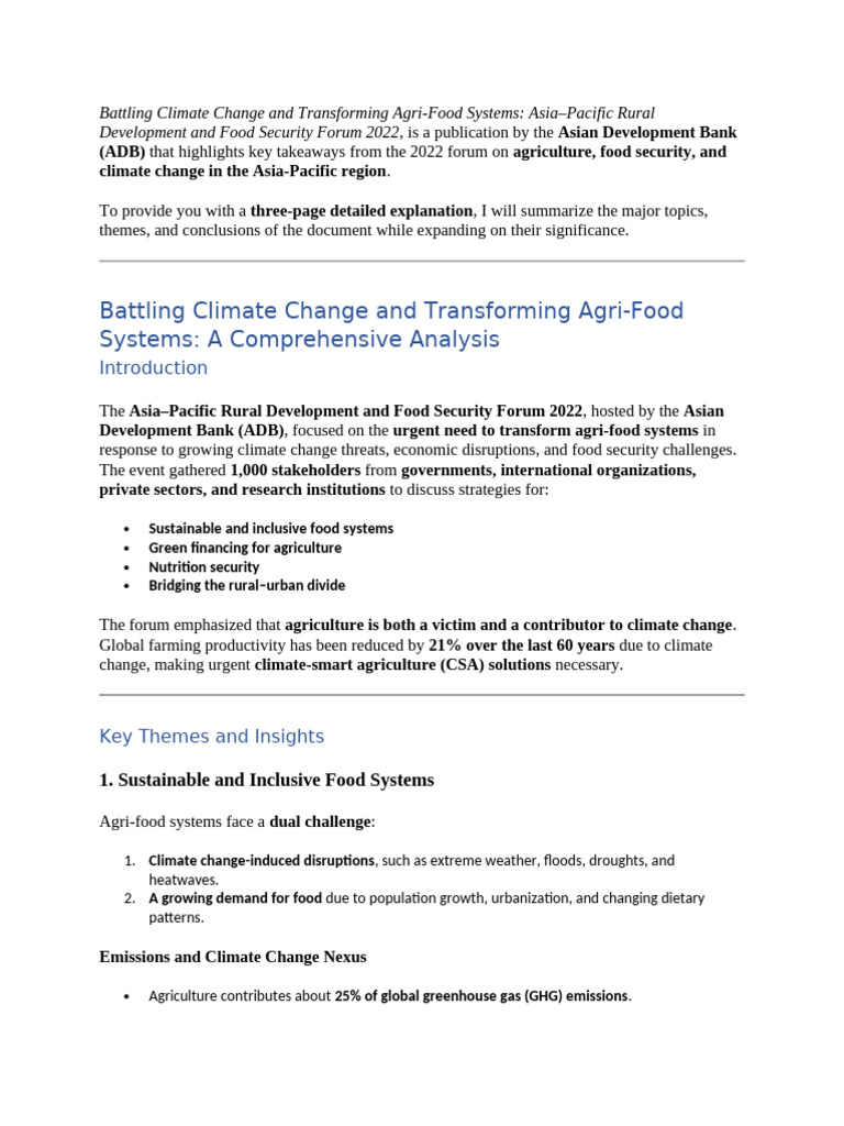 Battling Climate Change and Transforming Agri-Food Systems_Asia Pacific | PDF | Agriculture ...