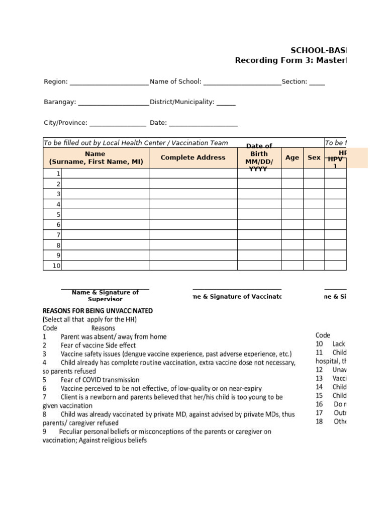 Grade 4 HPV Vaccination Masterlist | PDF | Clinical Medicine | Public ...